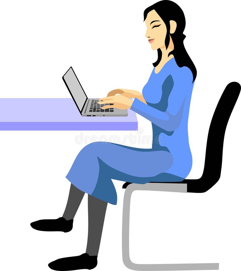 Beauty Girl Typing Laptop Office Stock Vector - Illustration of person ...