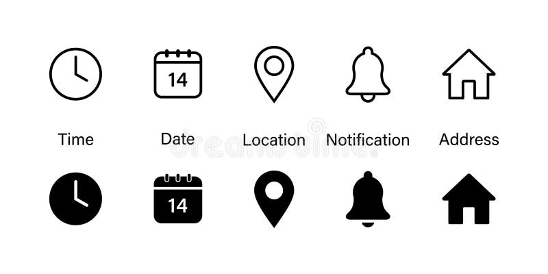 Date, Time, Address, Place, Bell, Location, and Place Icon Set Template ...