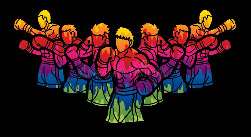 Group of Boxer Boxing Sport Kickboxing Muay Thai Mix Action Cartoon ...