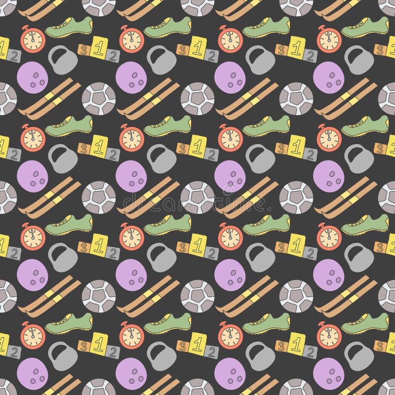 Seamless Sport Pattern. Doodle Background with Cartoon Sports Icons ...