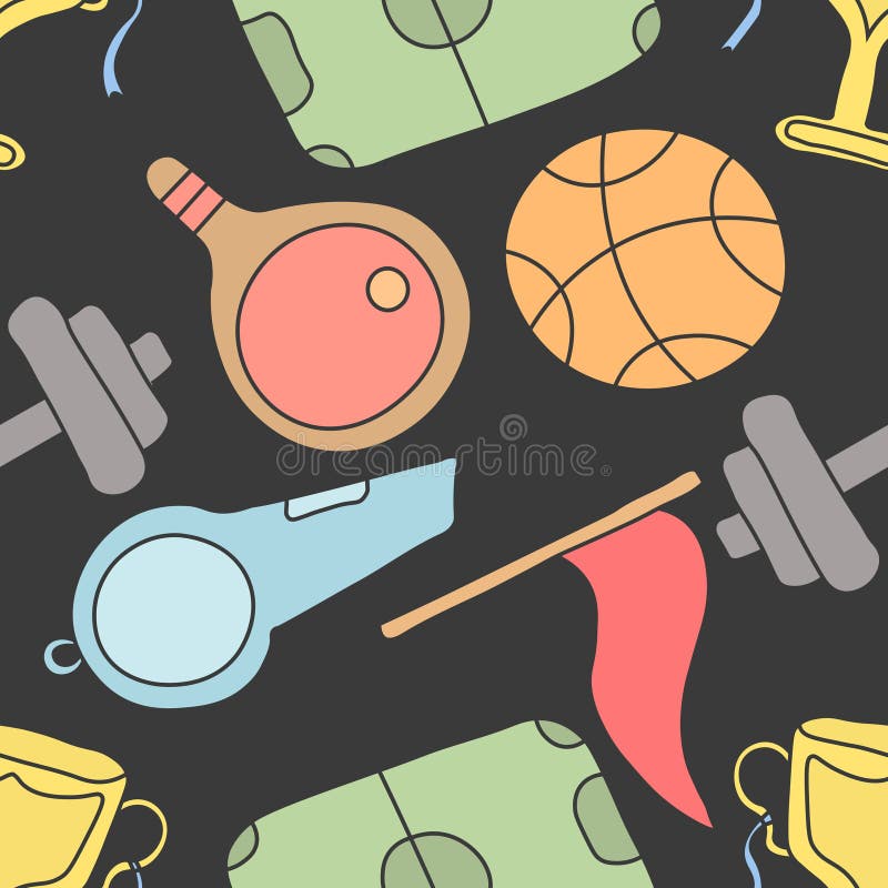 Seamless Sport Pattern. Doodle Background with Cartoon Sports Icons ...
