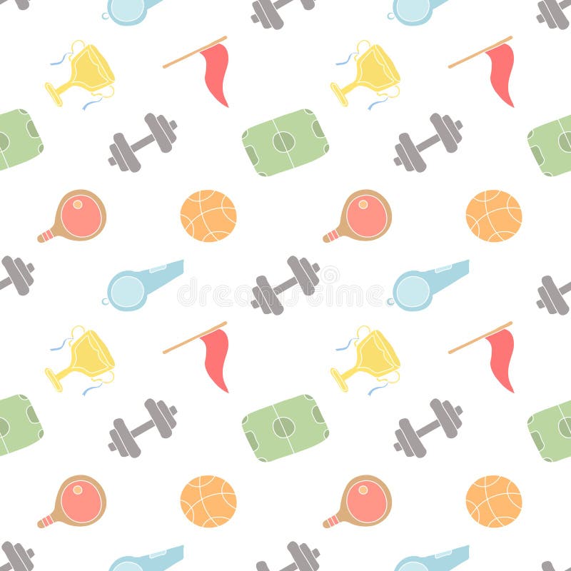 Seamless Sport Pattern. Doodle Background with Cartoon Sports Icons ...