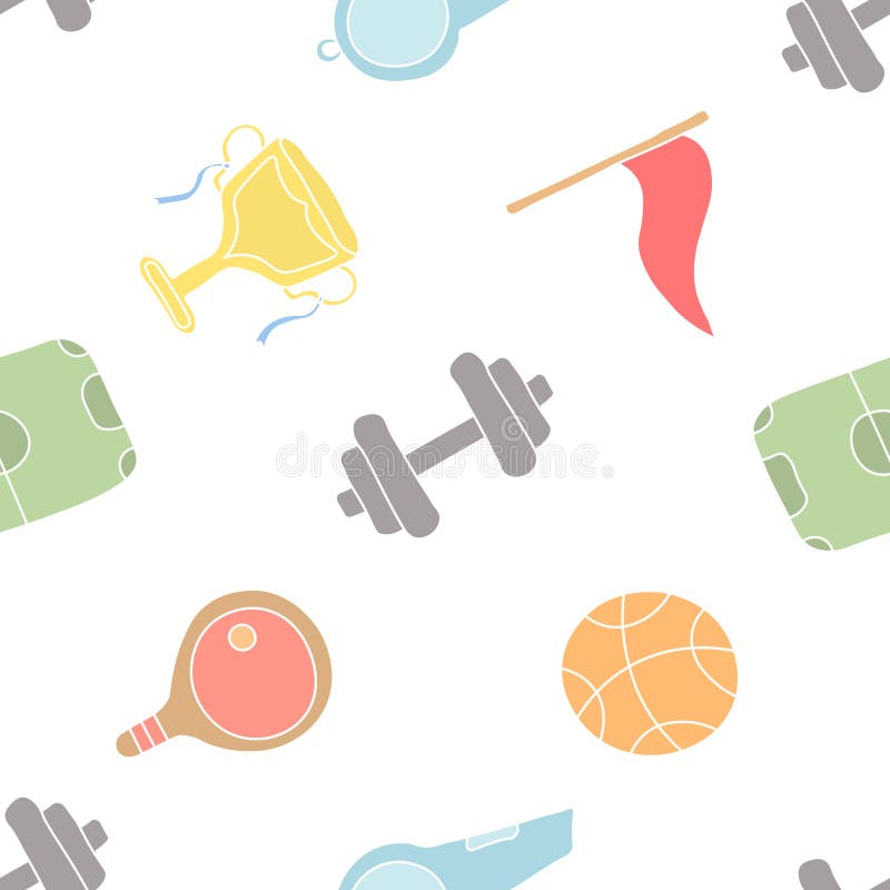 Seamless Sport Pattern. Doodle Background with Cartoon Sports Icons ...