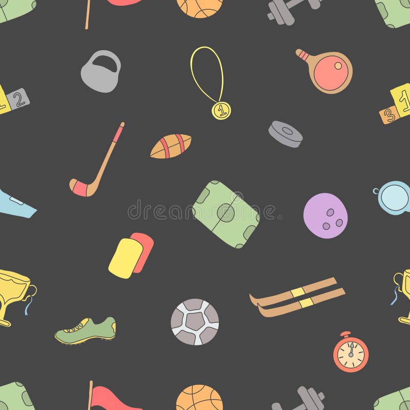 Seamless Sport Pattern. Doodle Background with Cartoon Sports Icons ...