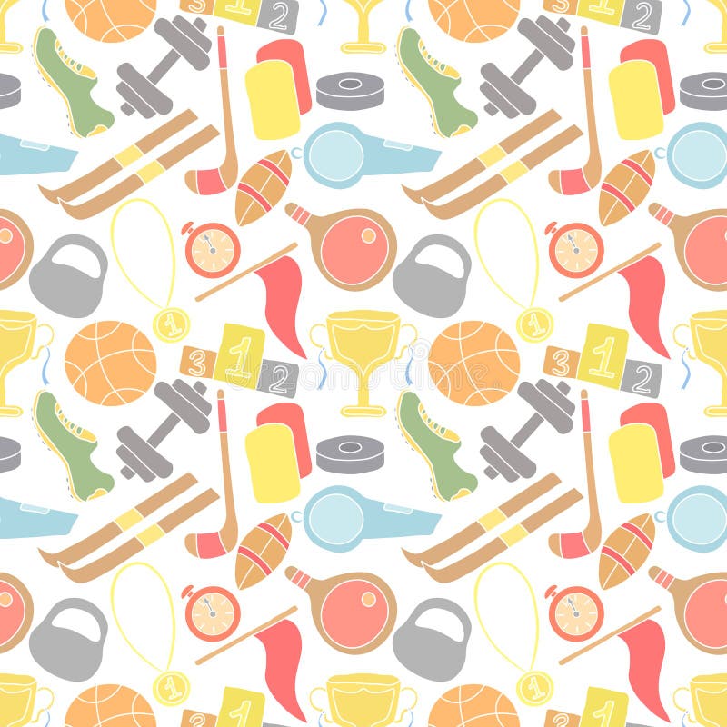 Seamless Sport Pattern. Doodle Background with Cartoon Sports Icons ...