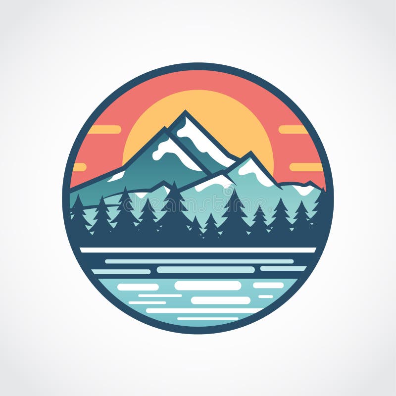 Mountain Travel Theme Color Hiking Circle Logo Stock Vector ...