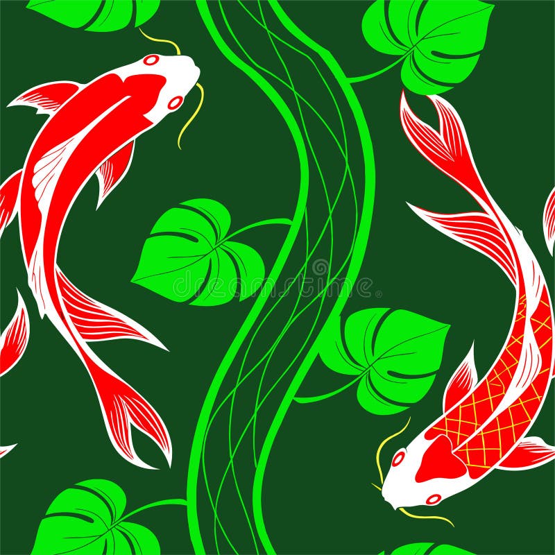 Seamless Pattern with Leaves and Fish. Stock Illustration ...