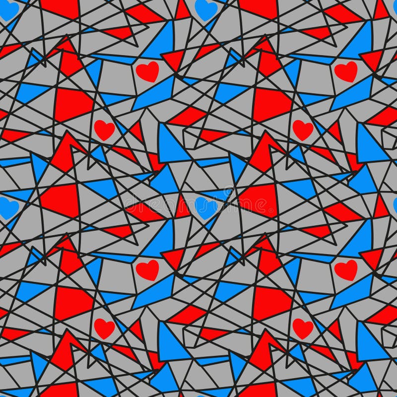 Abstract Pattern, Triangle and Line. Hearts. Blue, Red, Gray Colors ...