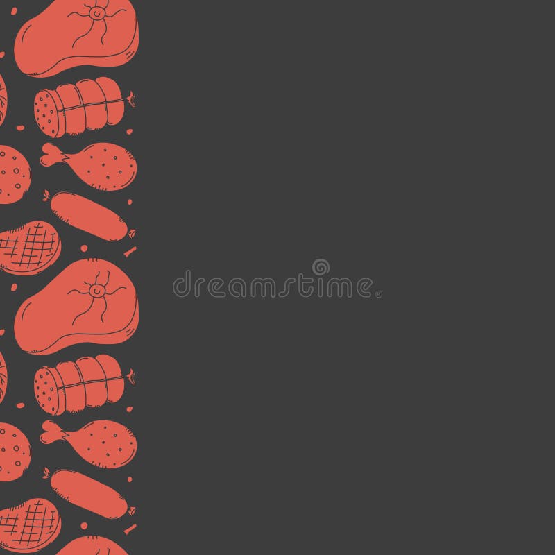 Meat Frame. Doodle Meat Background with Place for Text. Vector ...