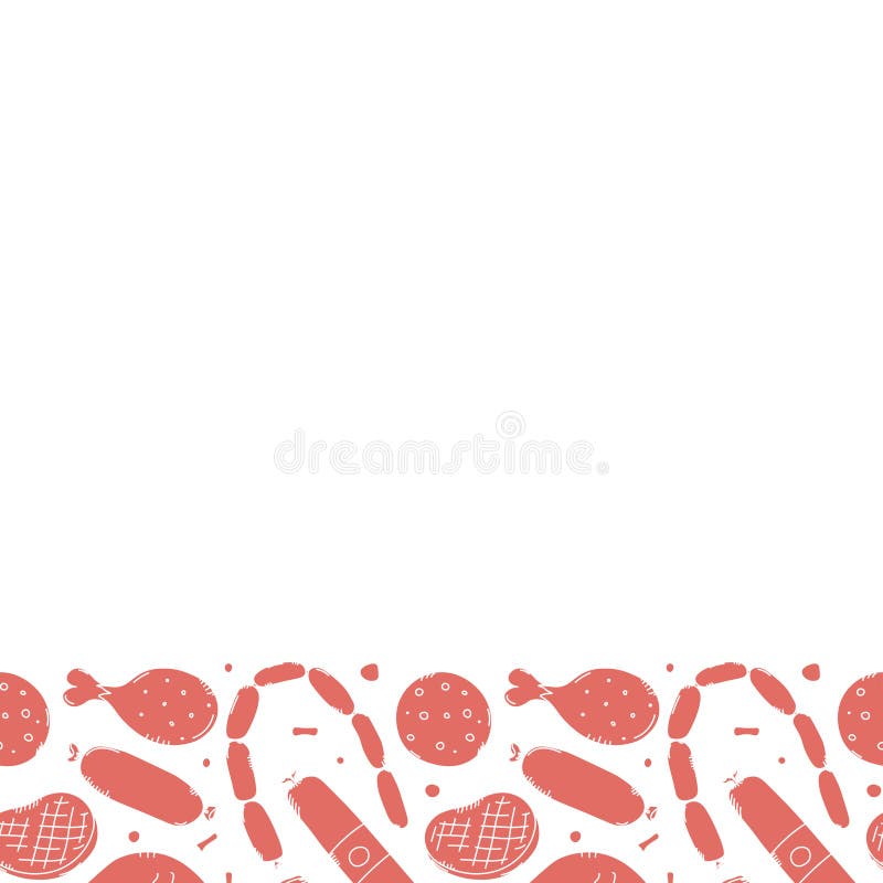 Meat Frame. Doodle Meat Background with Place for Text. Vector ...