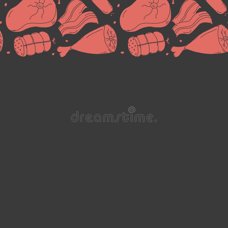 Meat Frame. Doodle Meat Background with Place for Text. Vector ...