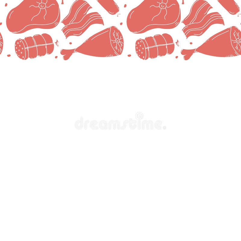 Meat Frame. Doodle Meat Background with Place for Text. Vector ...