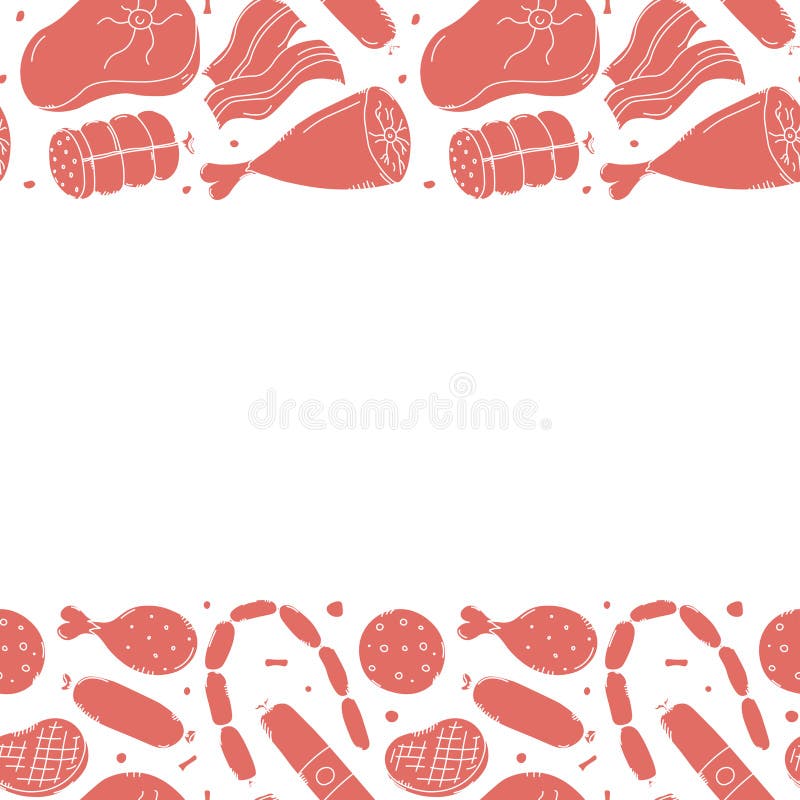 Meat Frame. Doodle Meat Background with Place for Text. Vector ...