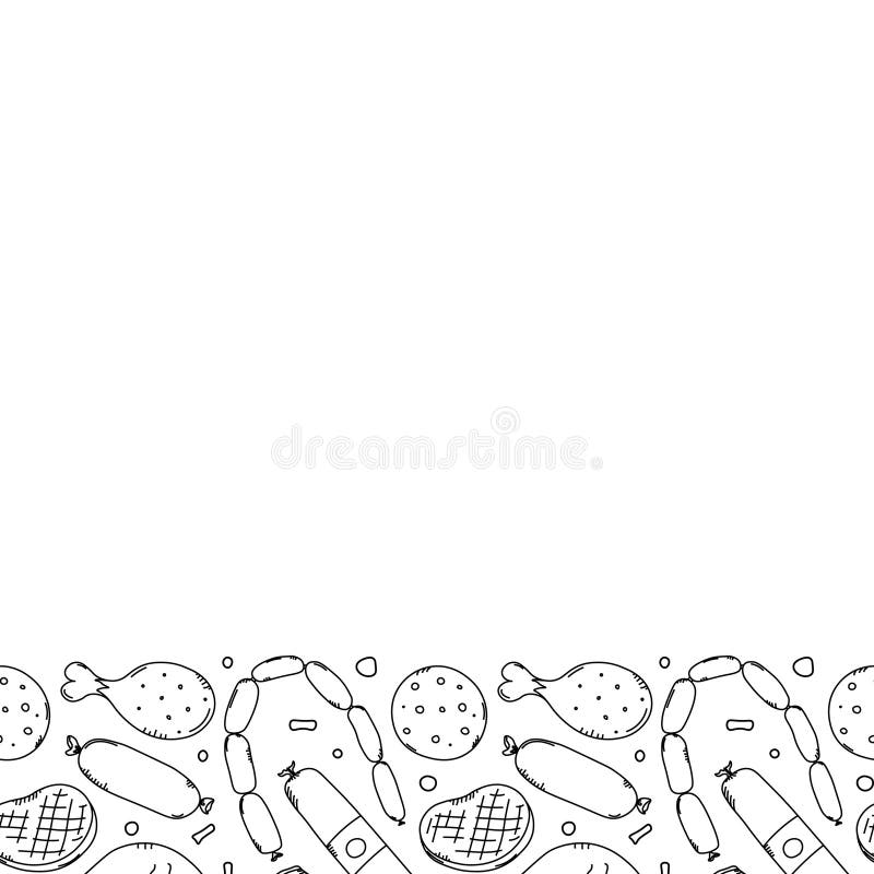 Meat Frame. Doodle Meat Background with Place for Text. Vector ...