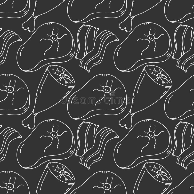 Seamless Meat Pattern. Doodle Meat Background. Illustration with Meat ...