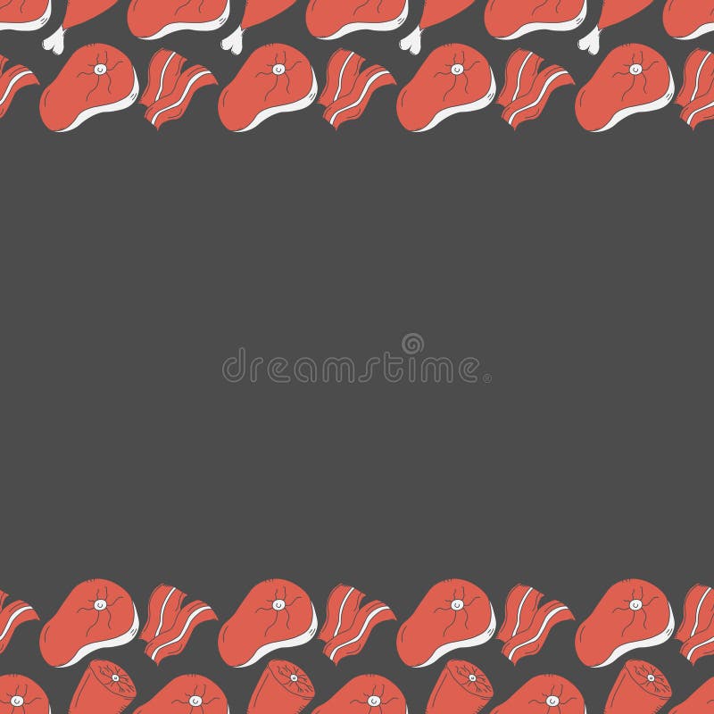 Meat Frame. Doodle Meat Background with Place for Text. Vector ...
