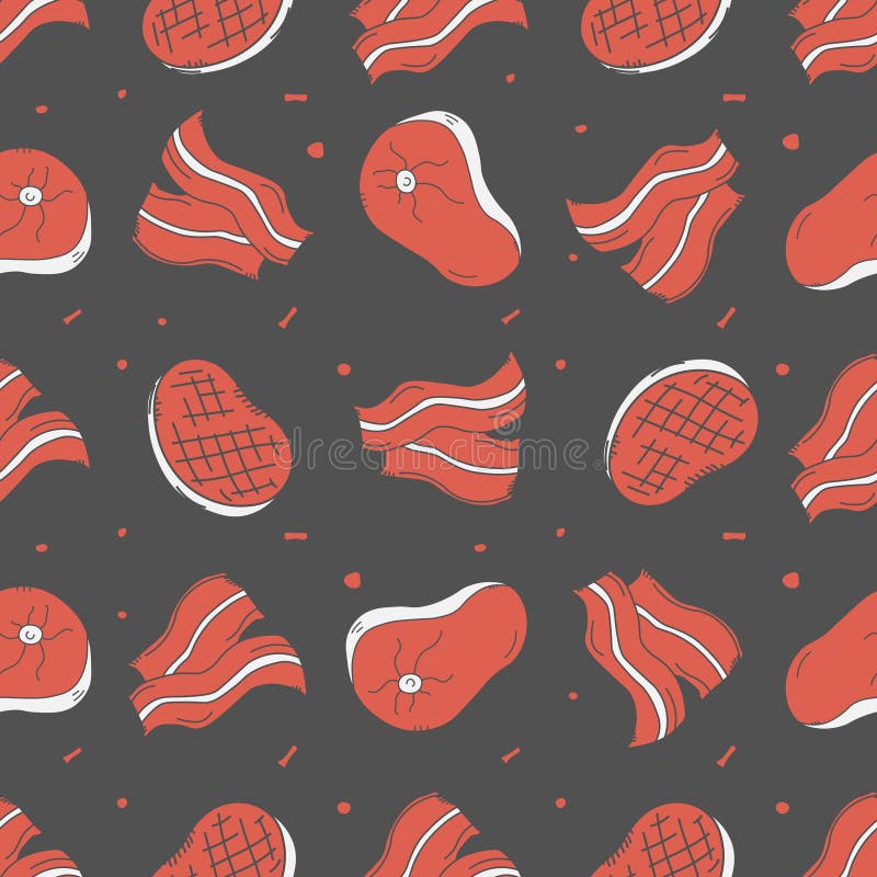 Seamless Meat Pattern. Doodle Meat Background. Illustration with Meat ...