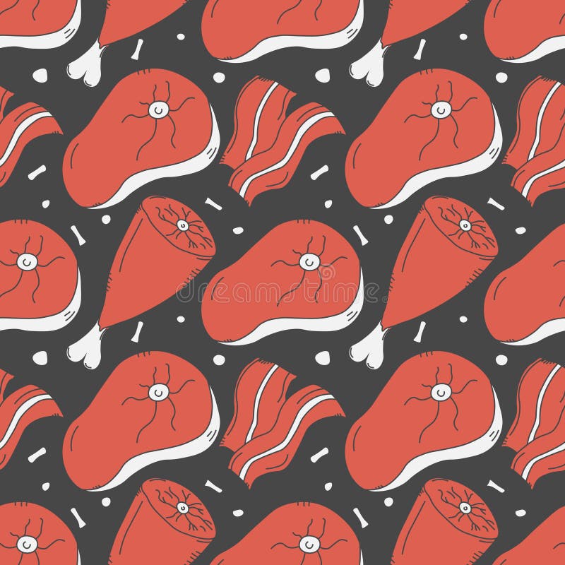 Seamless Meat Pattern. Doodle Meat Background. Illustration with Meat ...
