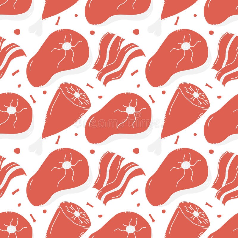 Seamless Meat Pattern. Doodle Meat Background. Illustration with Meat ...