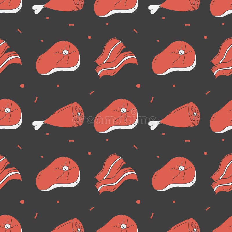 Seamless Meat Pattern. Doodle Meat Background. Illustration with Meat ...
