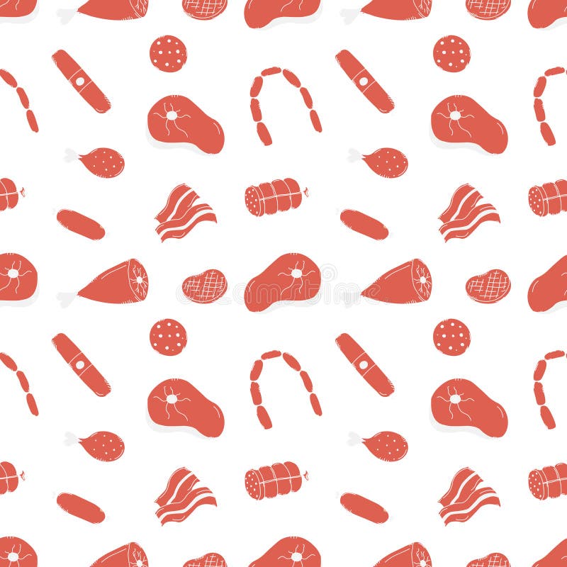 Seamless Meat Pattern. Doodle Meat Background. Illustration with Meat ...