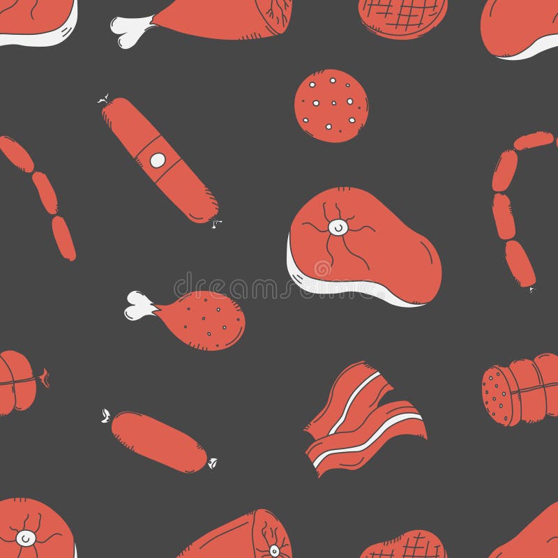Seamless Meat Pattern. Doodle Meat Background. Illustration with Meat ...