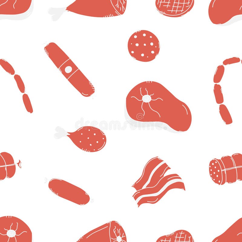 Seamless Meat Pattern. Doodle Meat Background. Illustration with Meat ...