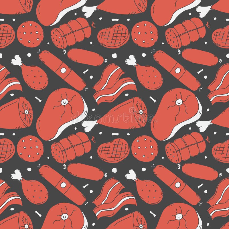 Seamless Meat Pattern. Doodle Meat Background. Illustration with Meat ...