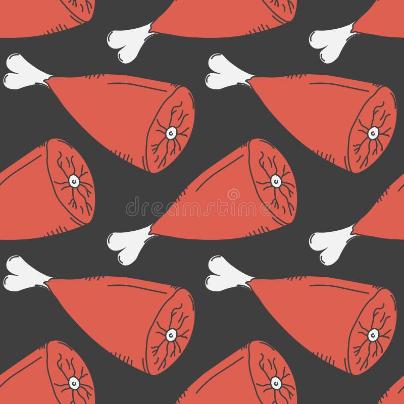 Seamless Ham Pattern. Hand Drawn Meat Background Stock Illustration ...