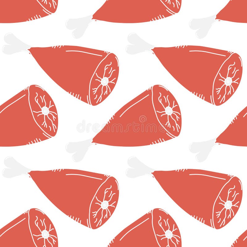 Seamless Ham Pattern. Hand Drawn Meat Background Stock Illustration ...