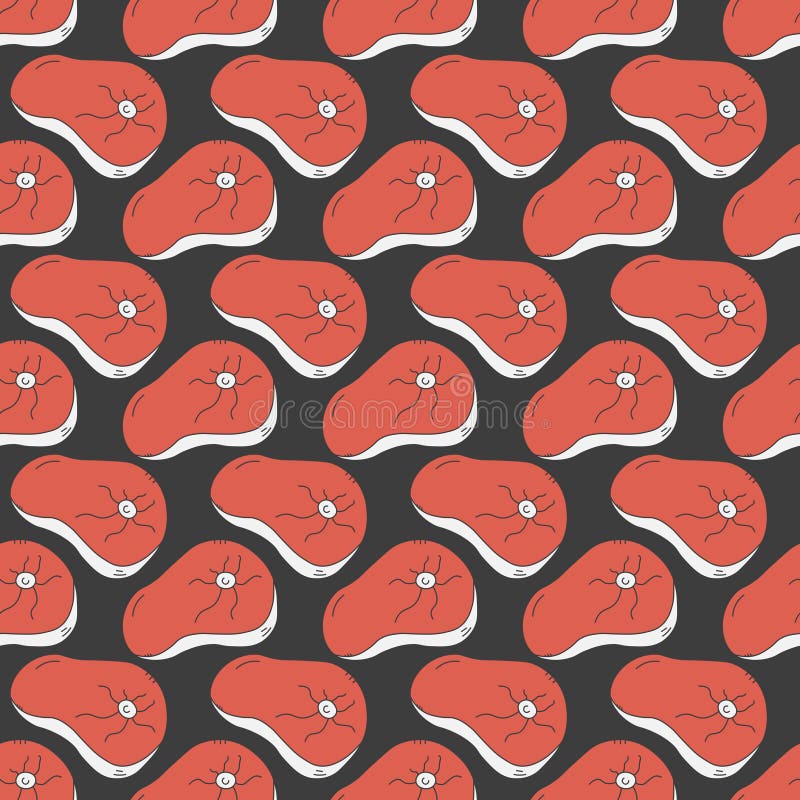 Seamless Steak Pattern. Hand Drawn Meat Background Stock Illustration ...