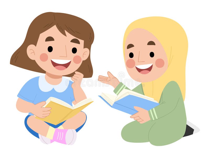 Illustration of Cheerful Kids Reading Story Books Together Stock Vector ...