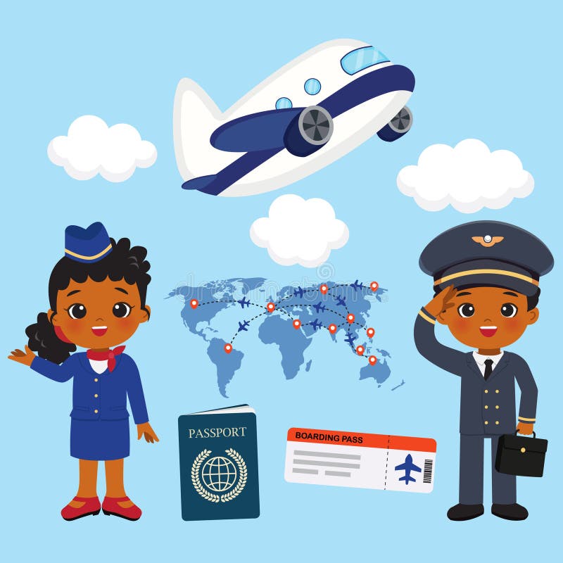 Cute Pilot and Stewardess Airplane Crew Clip Art Stock Vector ...