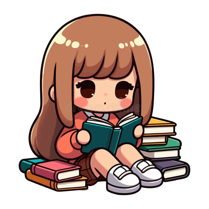 Cute Girl Surrounded by Books Celebrating World Book Day Stock Vector ...