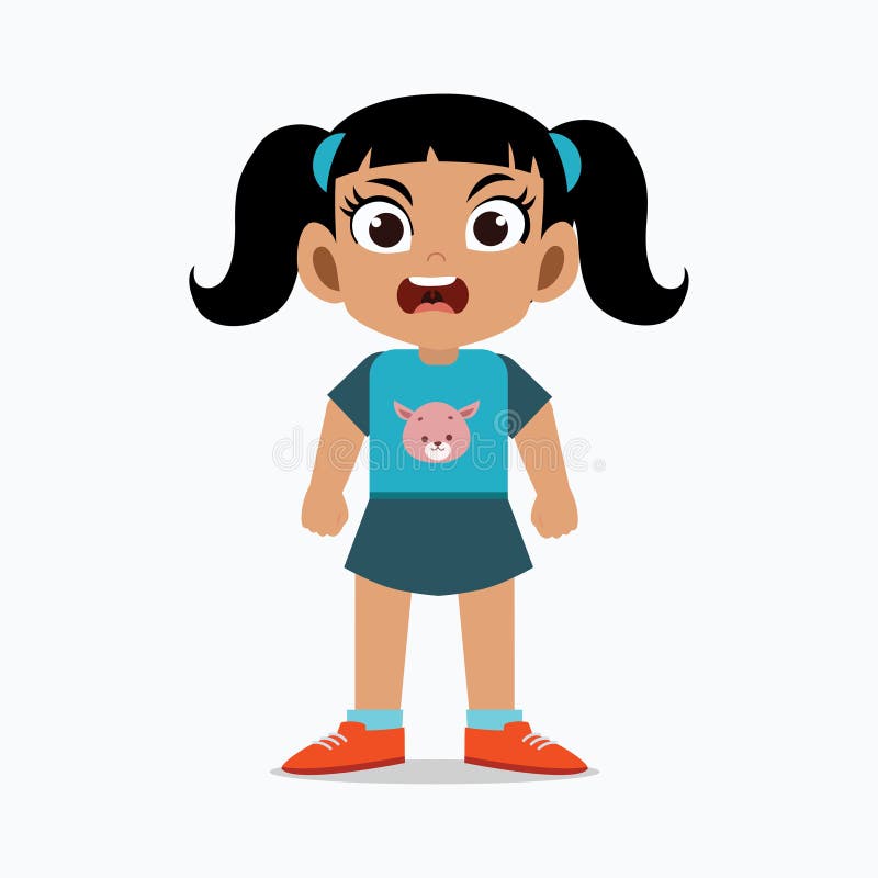 Cute Little Kid Girl Stand and Show Angry Pose Expression Stock ...