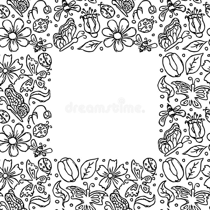 Spring Floral Frame. Vector Template with Flowers Stock Vector ...