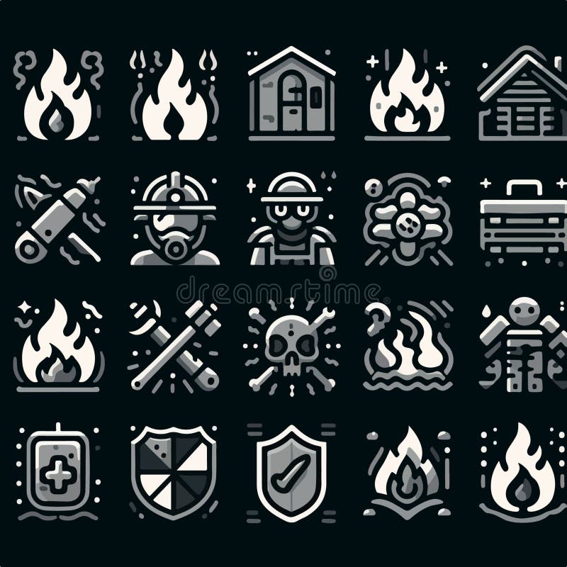 Firefighter and Fire Safety Icons - Vector Illustration Stock ...