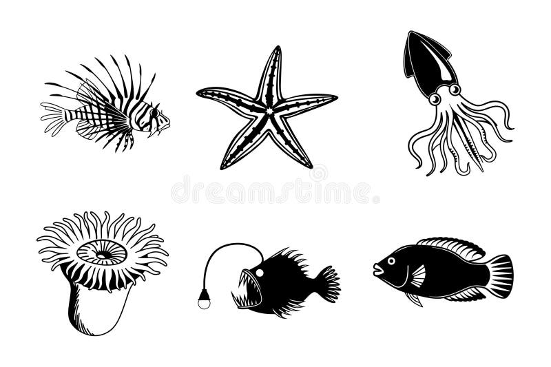 Set of Animals Under Water. the Deep Blue Stock Vector - Illustration ...