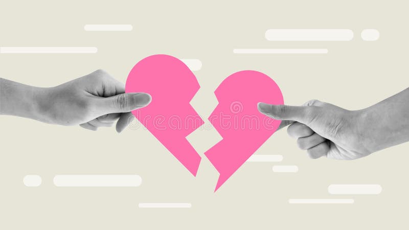 Two Hands Tearing Heart Apart, Broken Heart Concept. Breaking Up with ...