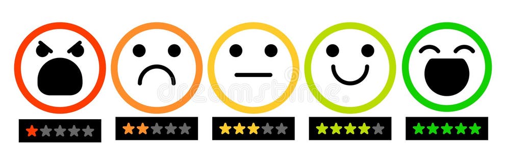Emoji Feedback Scale with Stars Icon. Customers Mood from Happy Good ...