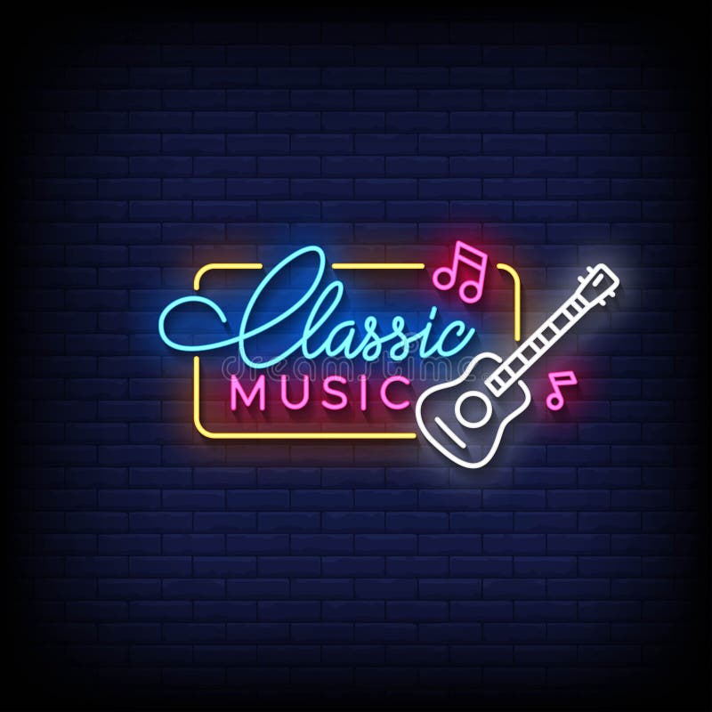 Classic Music Neon Sign with Brick Wall Background Vector Stock Vector ...