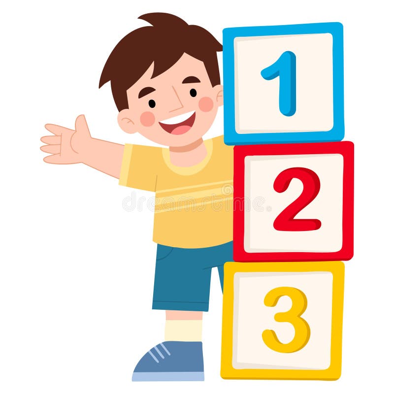 Boy with Number Blocks Cartoon Illustration Stock Illustration ...