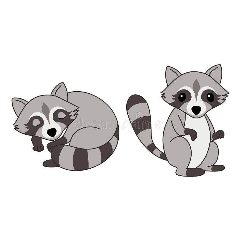 Two Cute Raccoons in a Minimalist Style. Stock Vector - Illustration of ...