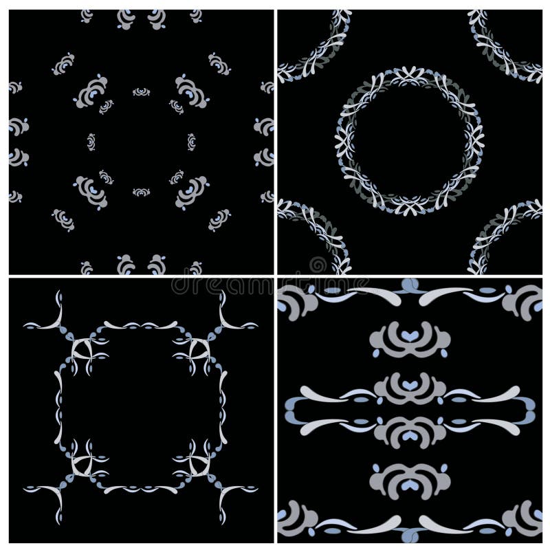 Four Similar Patterns on Black Background. Oriental Style Stock Vector ...