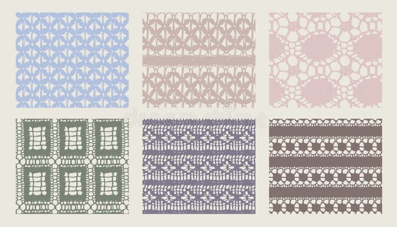 Six Unique Lace Fabric Patterns in Soft Pastel Tones. Stock Vector ...