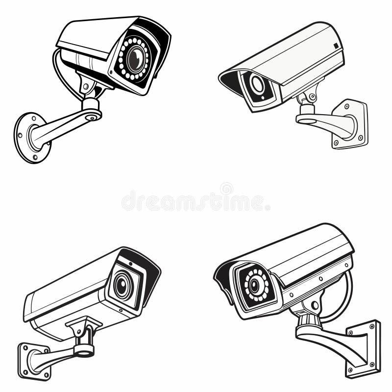 Security Camera Drawing Modern Security Cameras Vector Seamless