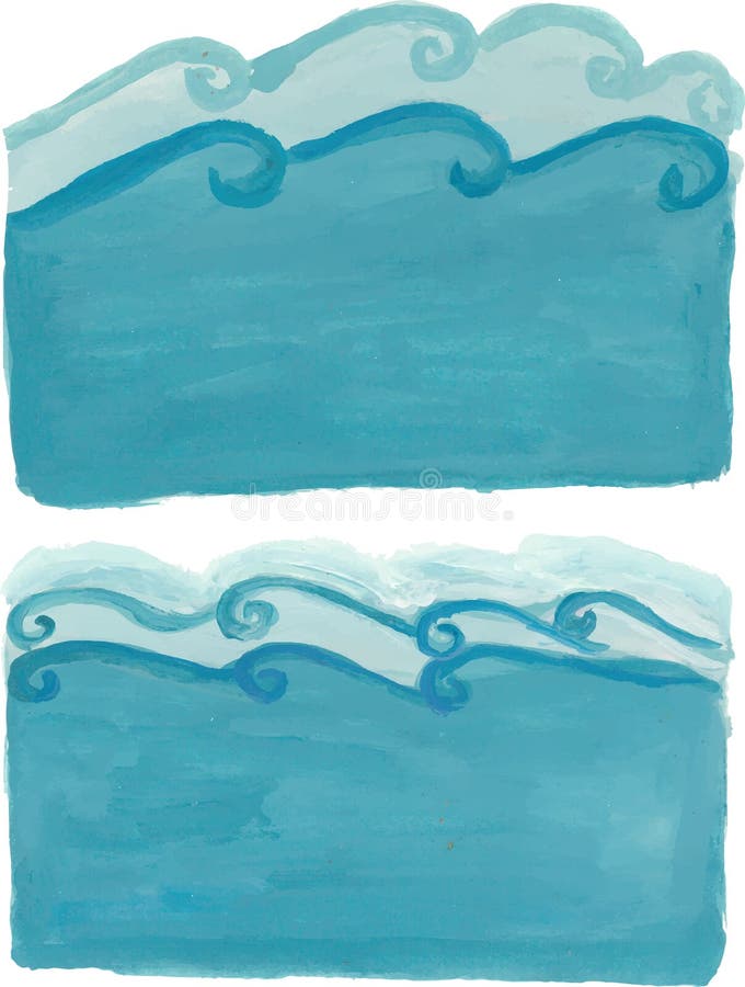 Two Rectangular Watercolor Designs Featuring Stylized Ocean Waves Stock ...