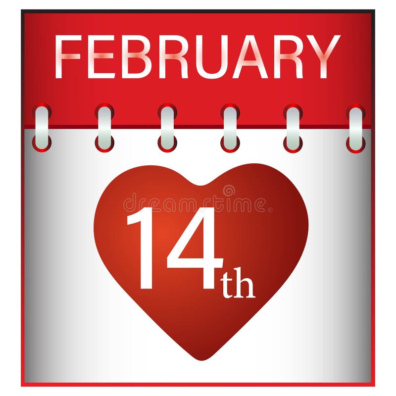 Valentines Day Calendar on 14th February in 3d Colorful Stock Vector ...