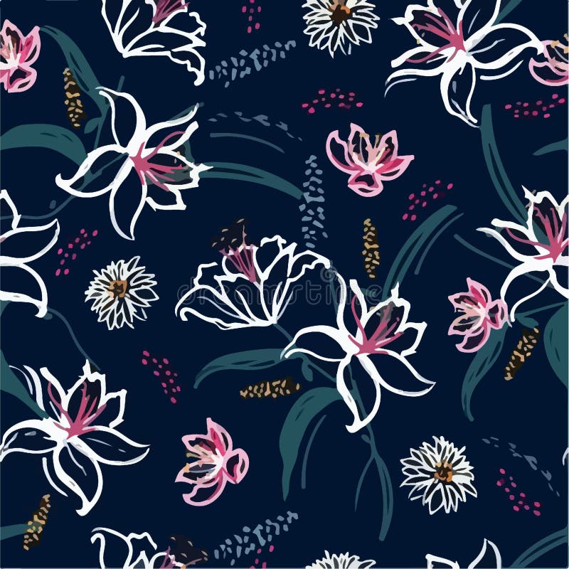 Floral Print Pattern Design, Handrawn Art Stock Illustration ...