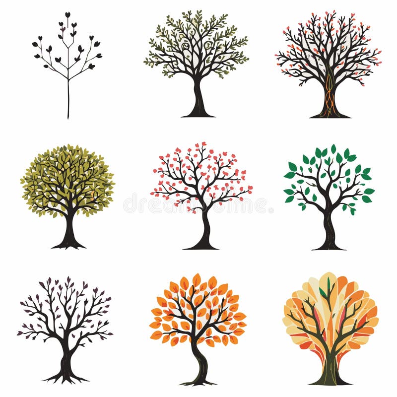 9 Vector Tree Designs Representing Seasons and Growth Vector ...